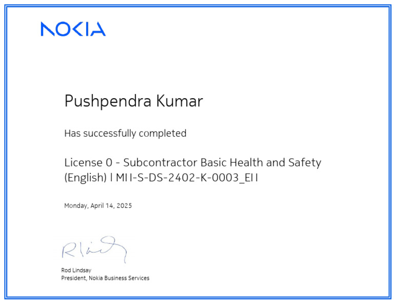 Pushpendra L0 Certificate | PDF