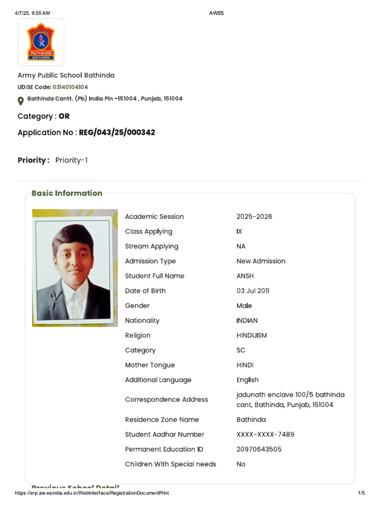 Application Form Ansh | PDF