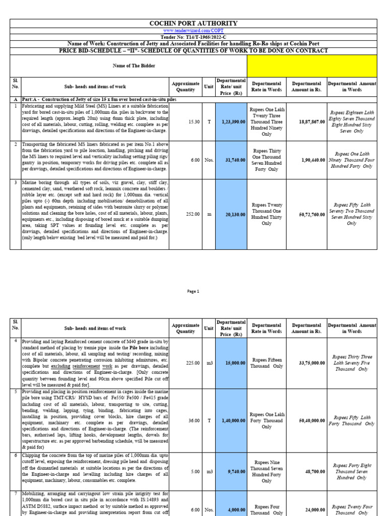 Cochin Shipyard - Price bid | PDF | Concrete | Deep Foundation