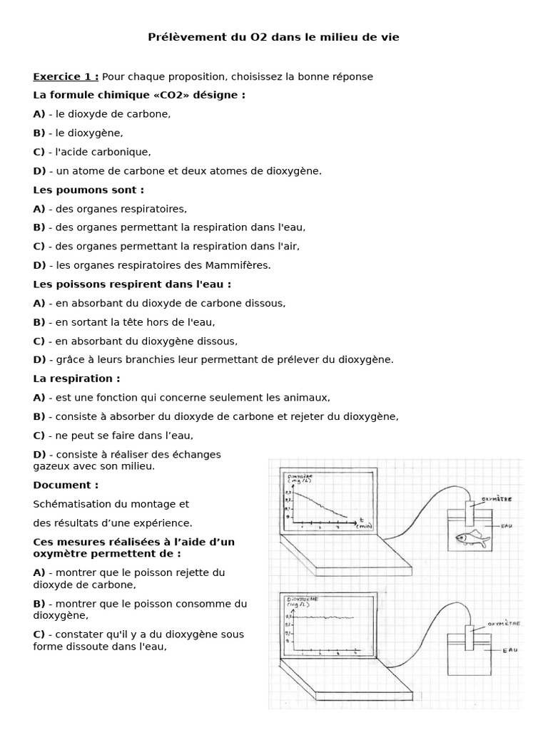 Exercices sur la respiration animale | PDF | Branchie | Système ...