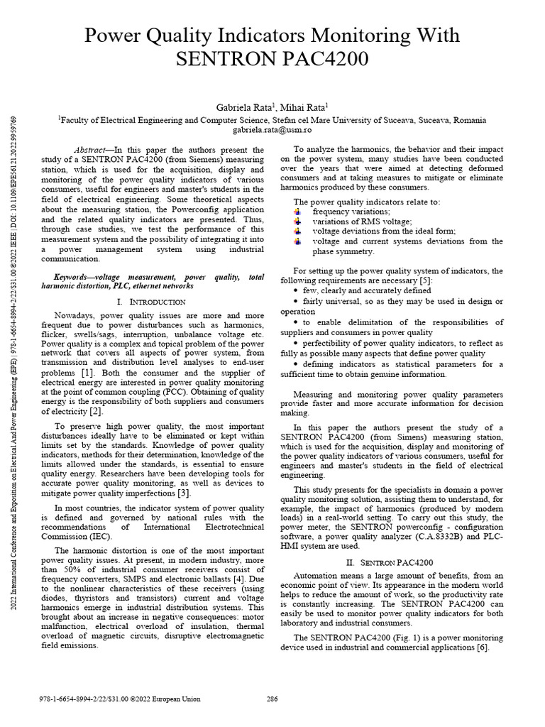Power Quality Indicators Monitoring With SENTRON PAC4200 | PDF ...