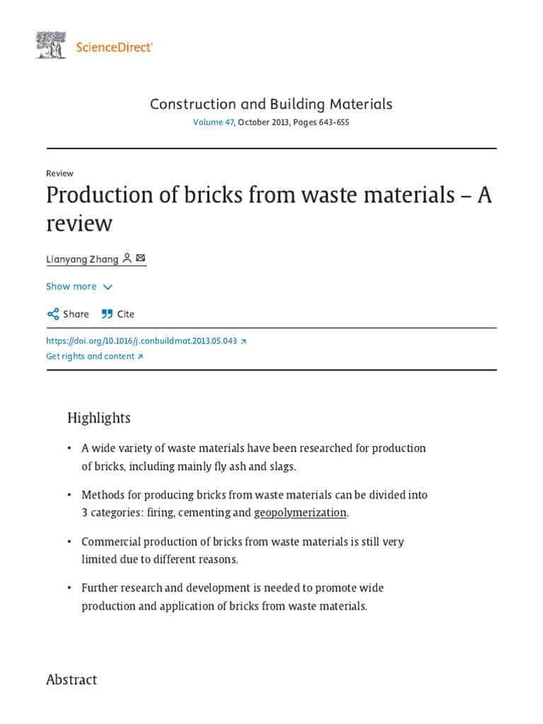 Production of Bricks From Waste Materials - A Review - ScienceDirect ...