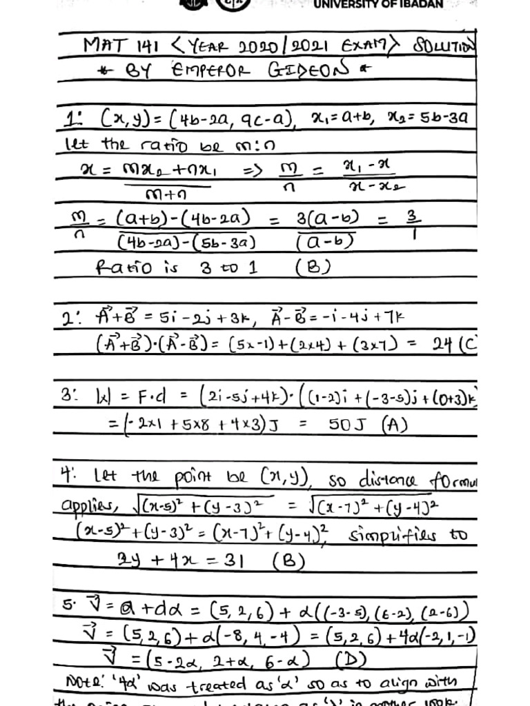 MAT141 2023 Exam Solutions | PDF