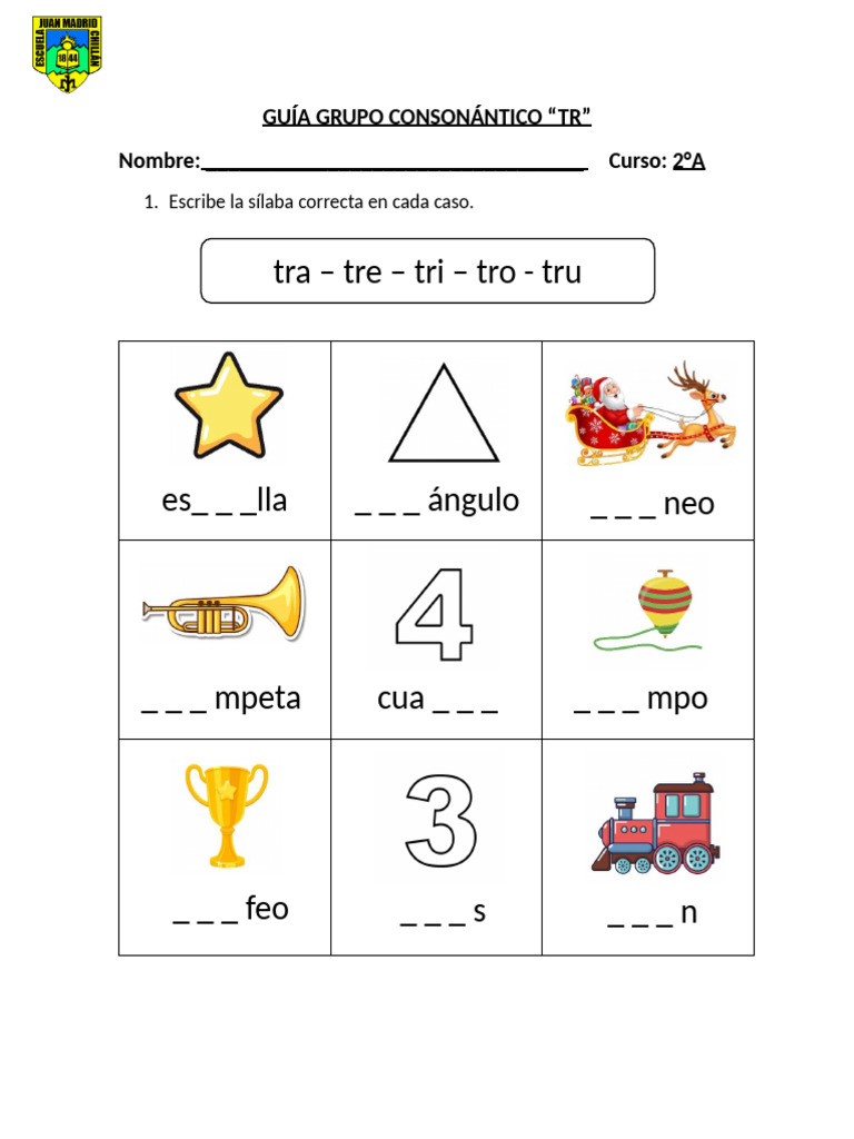 Actividades Grupo Consonántico "TR" | PDF