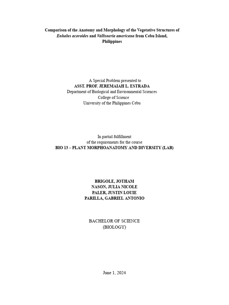 Enhalus acoroides | PDF | Leaf | Plant Stem