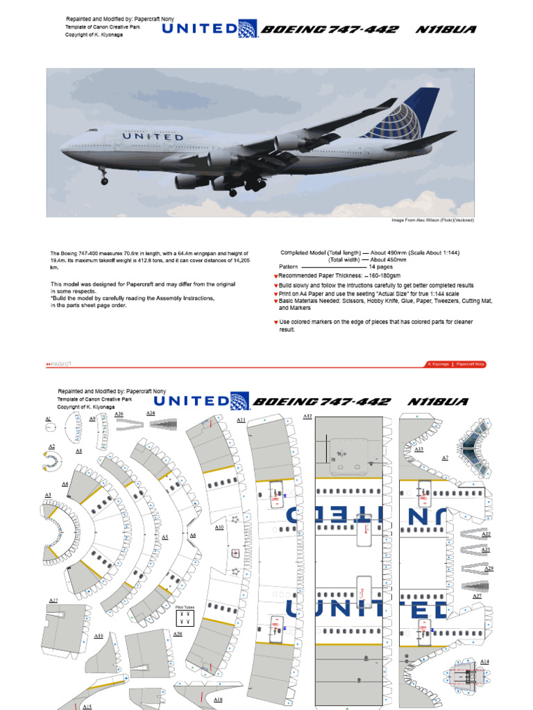 United Airlines B747-400 N118UA Papercraft | PDF