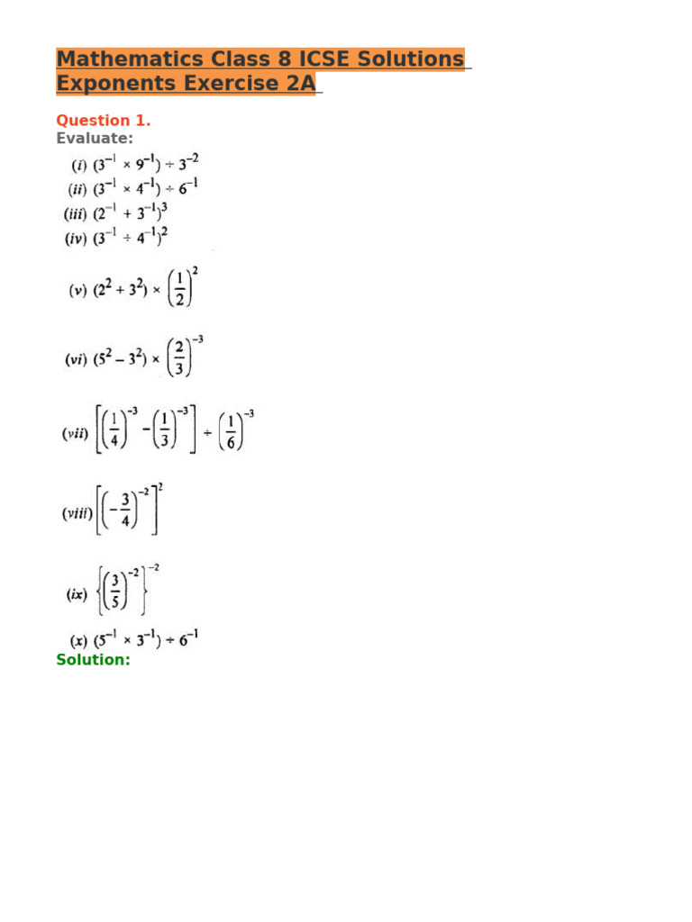Class 8 - Math - Icse - Exponent-Power-Ex-2 | PDF