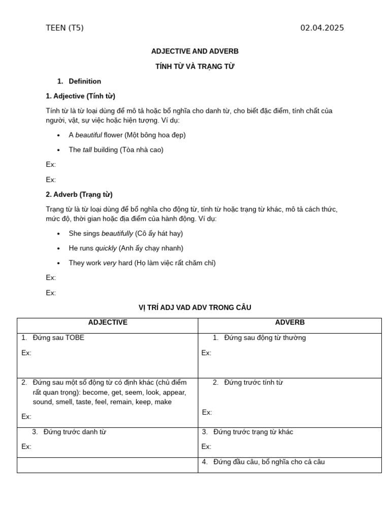 ADJECTIVE AND ADVERB - Teen t5 - 02.04.25 | PDF