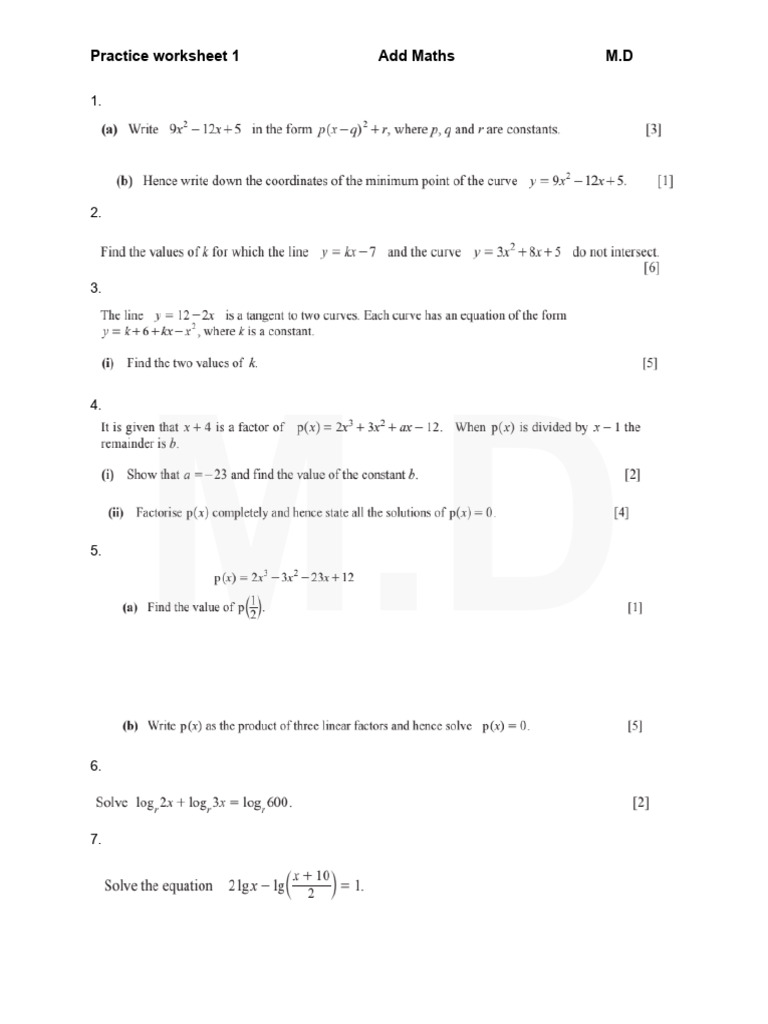 Add Maths Practice Worksheet 1 | PDF