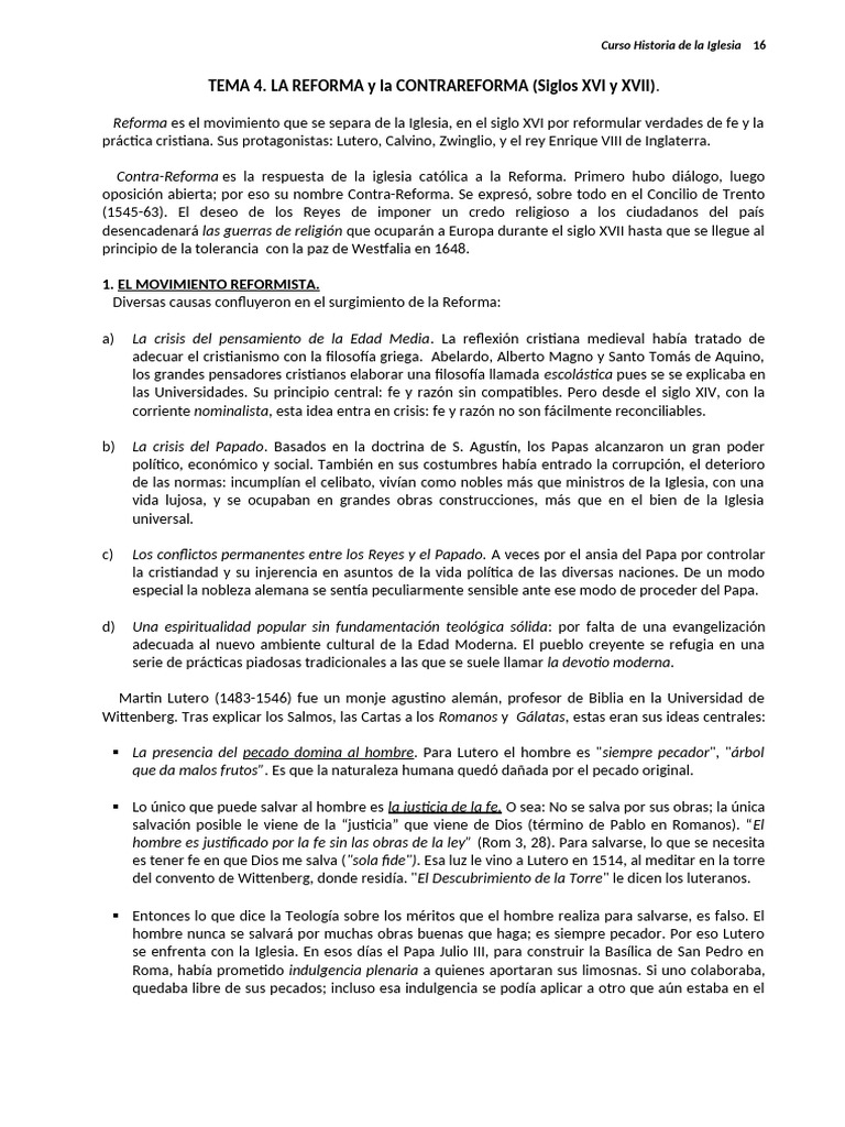 Tema 4. Reforma y Contrareforma en La Iglesia | PDF | Iglesia Católica ...