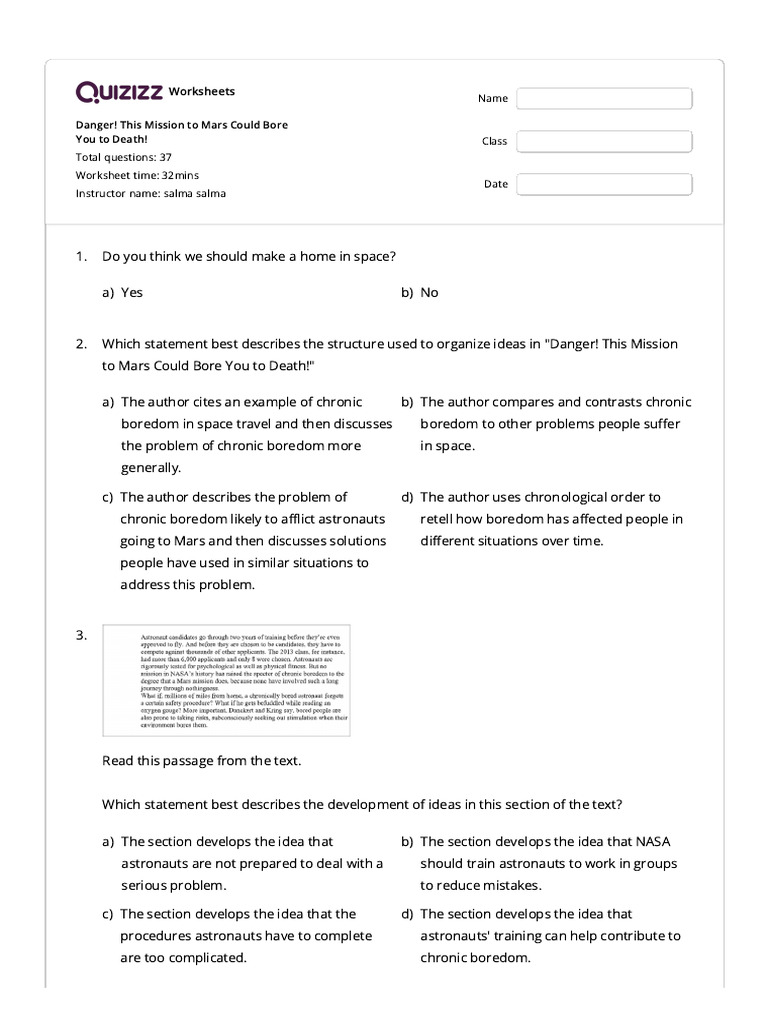 Danger! This Mission to Mars Could Bore You to Death! _ Quizizz | PDF ...