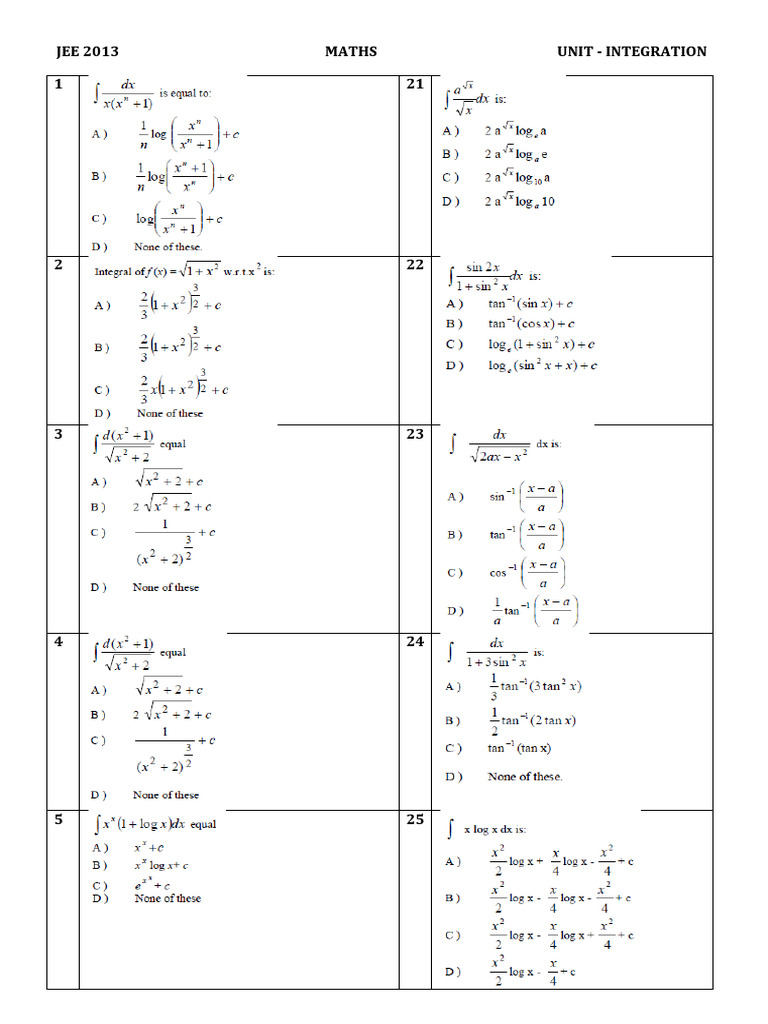 Integration Mcqs | PDF