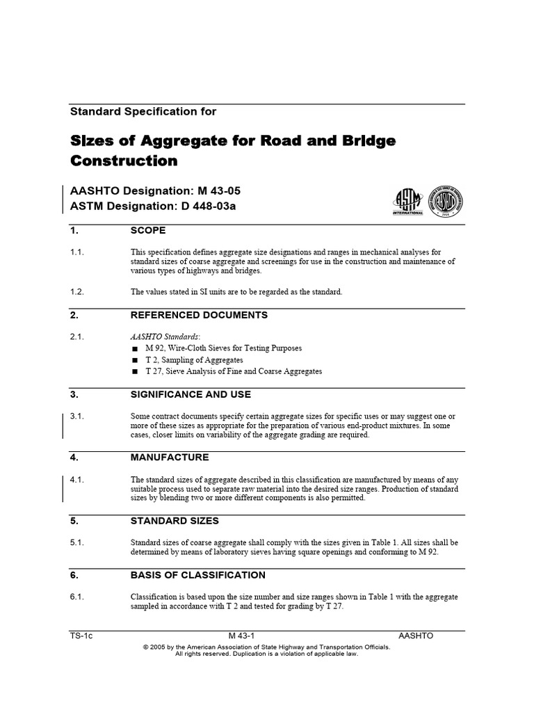 AASHTO Aggregate Size Specifications | PDF