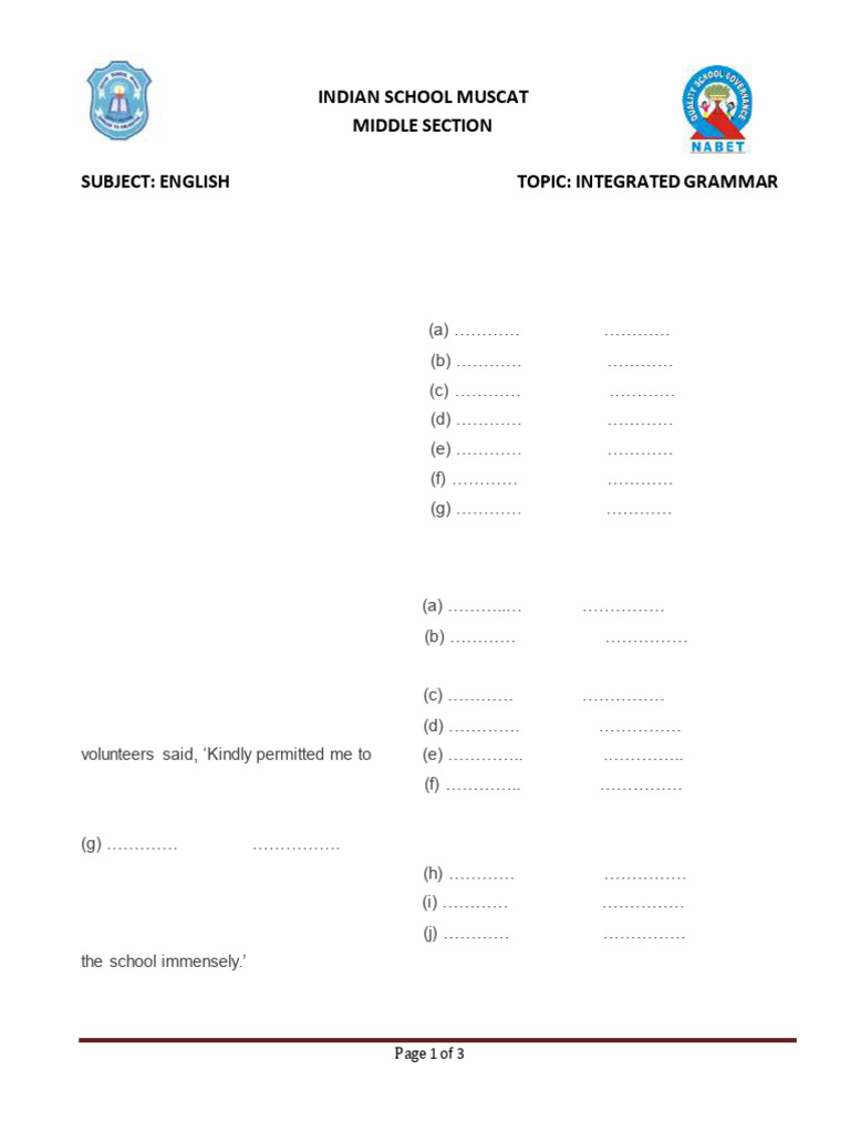 Class 7 Integrated Grammar Worksheet | PDF | Owl | Predation