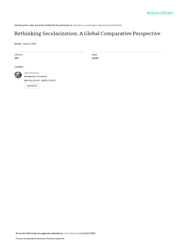 Rethinking Secularization Globally | PDF | Secularism | Religious Pluralism