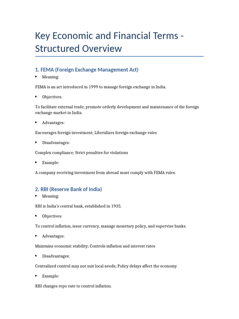 Key Economic and Financial Terms | PDF | Reserve Bank Of India | World ...
