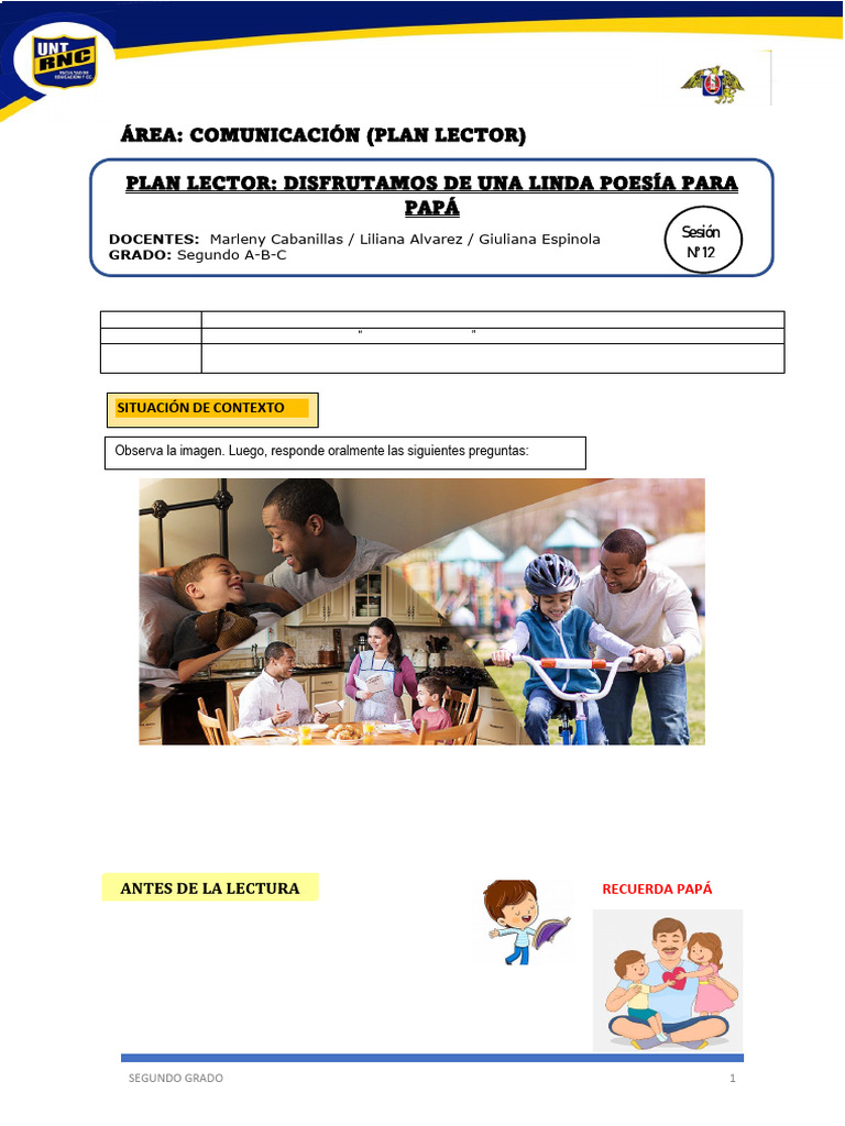 F.I. PLAN LECTOR POESÍA RECUERDA PAPÁ 2do Grado | PDF | Comunicación humana | Aprendizaje