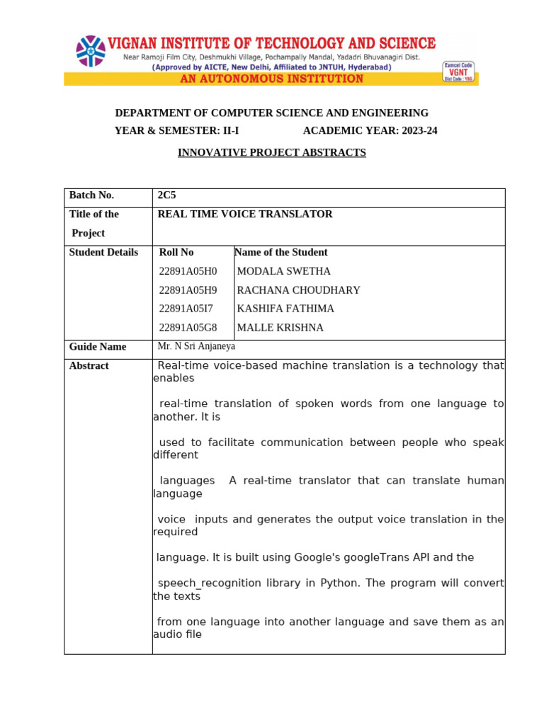 Real Time Voice Translator | PDF