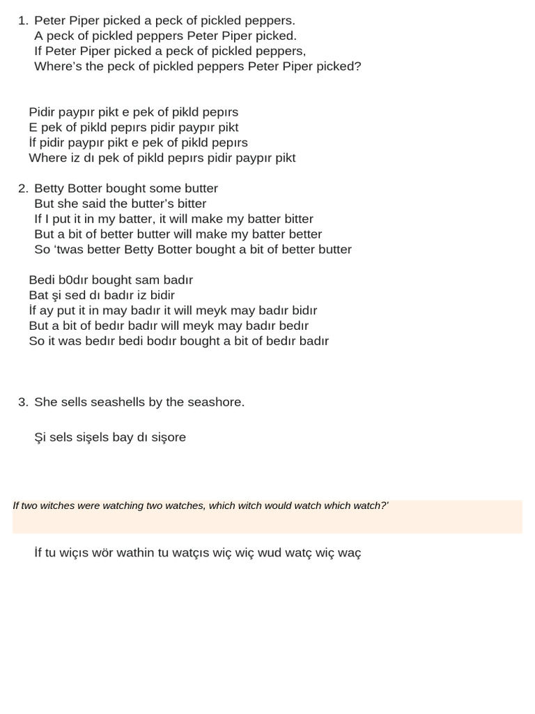 tongue twisters (2) | PDF