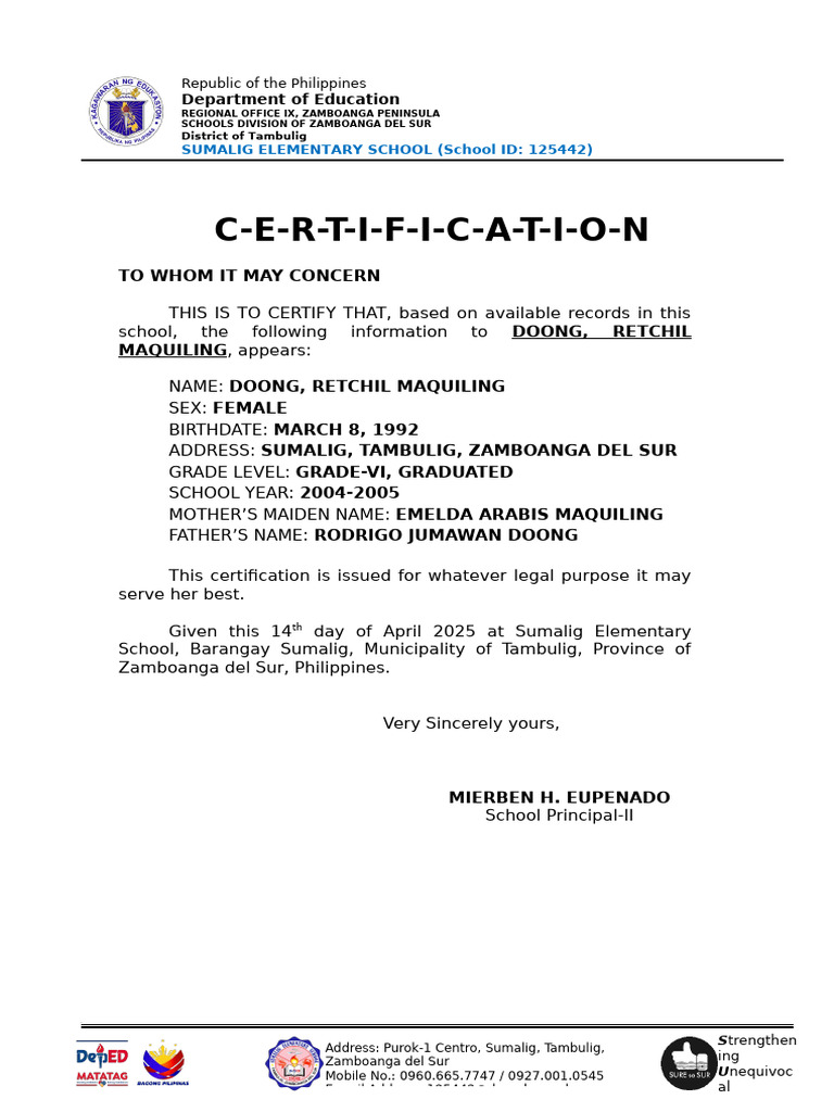 SES Certification Whatever Legal Purpose | PDF