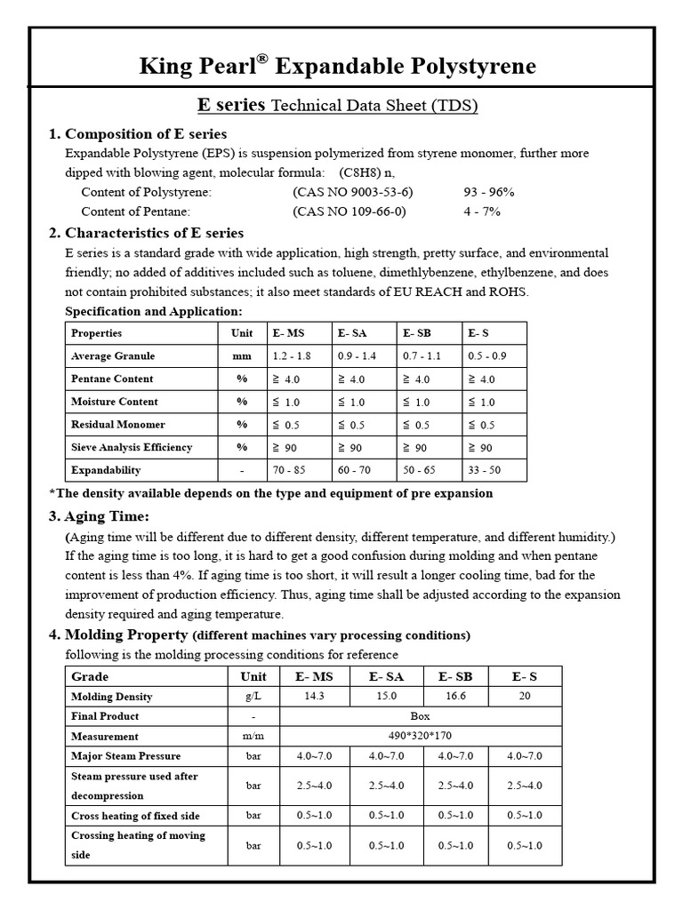 E - Series King Pearl Expandable Polystyrene | PDF | Polystyrene | Building Engineering