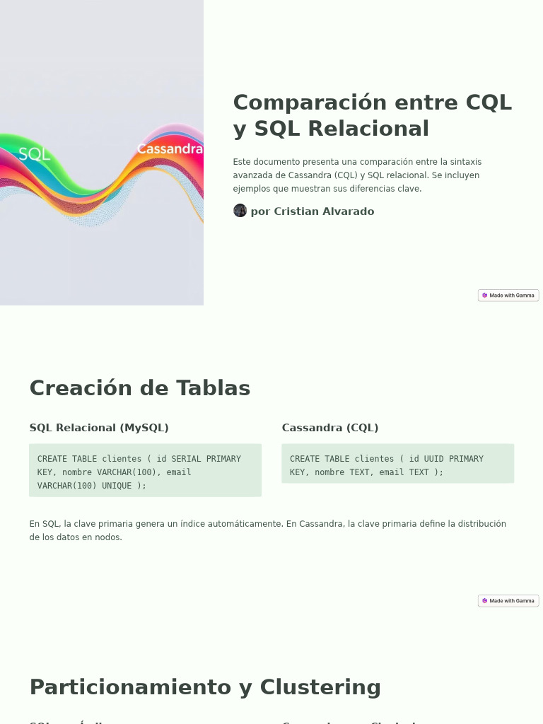 Comparacion Entre CQL y SQL Relacional | PDF | SQL | Programación de ...