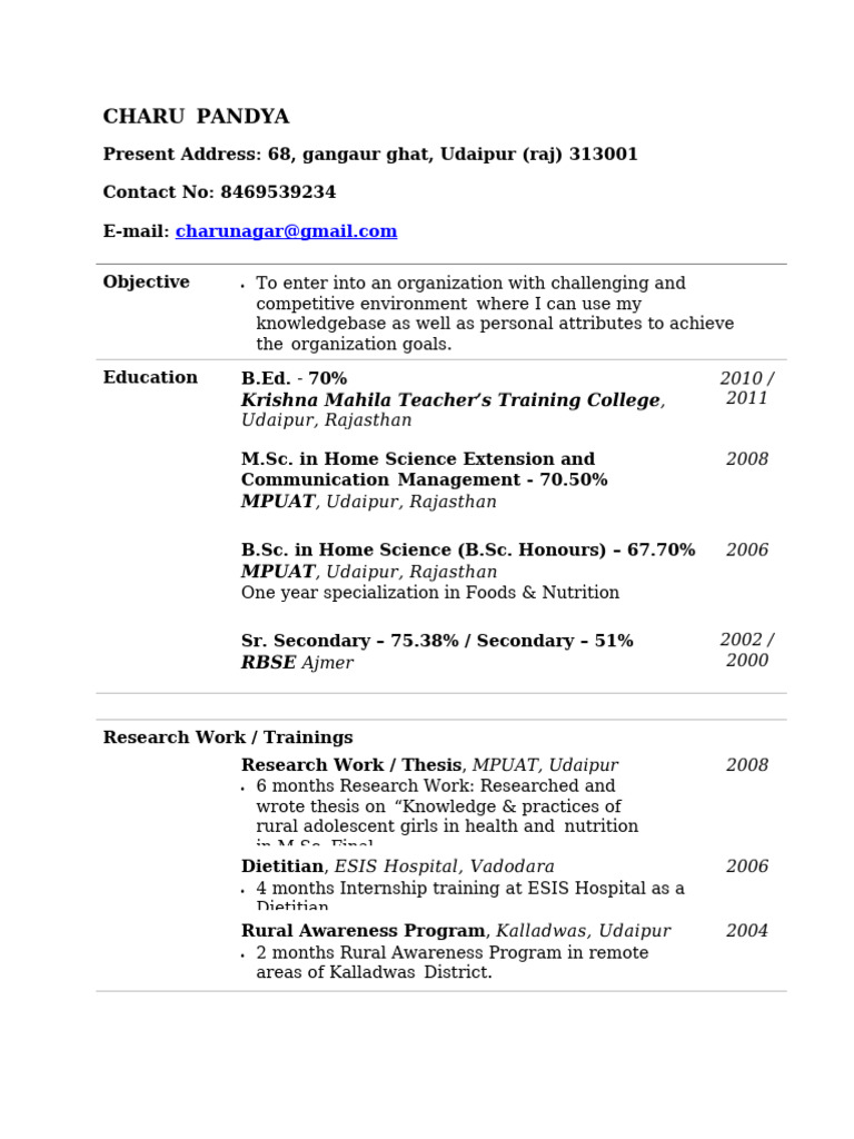 Resume_Charu Pandya | PDF | Cognition | Learning