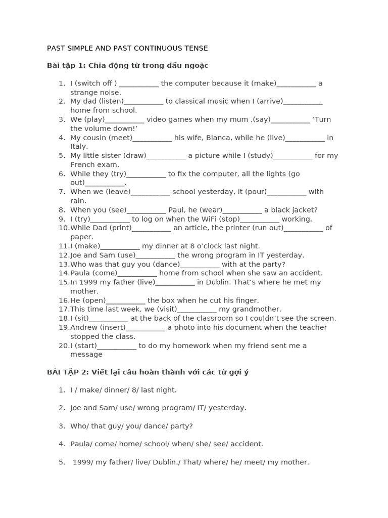 Past Simple and Past Continuous | PDF