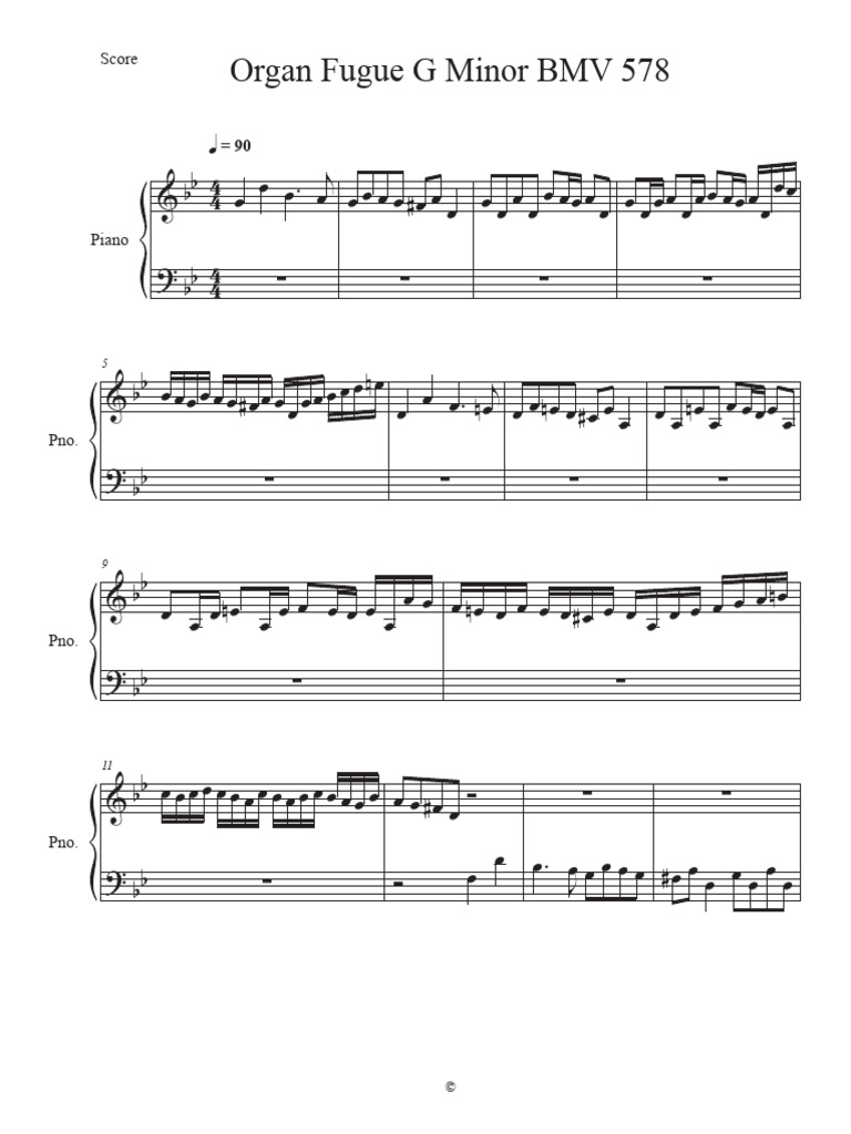 Organ Fugue G Minor BMV 578 Score | PDF | Musical Compositions ...