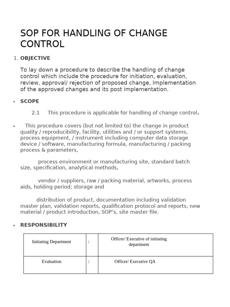 Sop For Handling of Change Control | PDF | Verification And Validation | Business