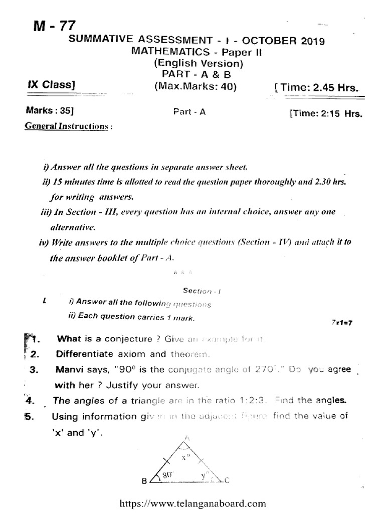 Tsbie Class 9 Mathematics English Version M 77 Oct 2019 | PDF