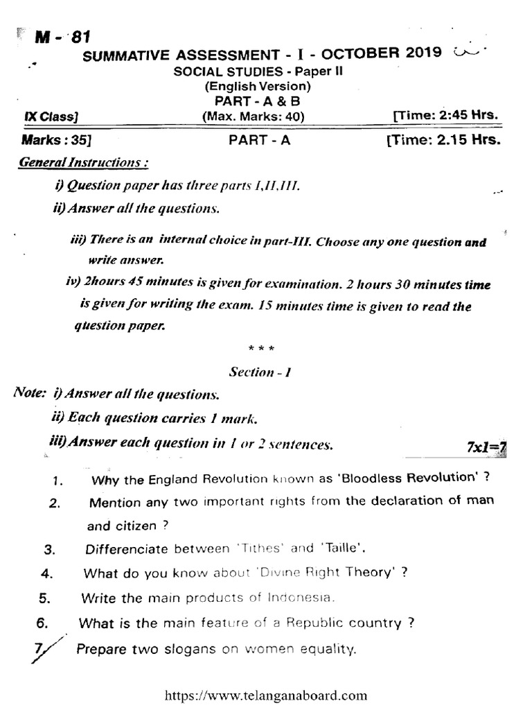 Tsbie Class 9 Social Studies English Version M 81 Oct 2019 | PDF