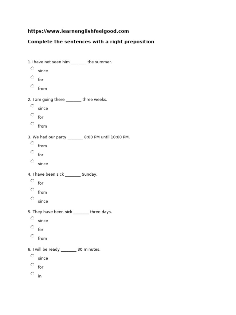 Prepositions of Time 3 | PDF