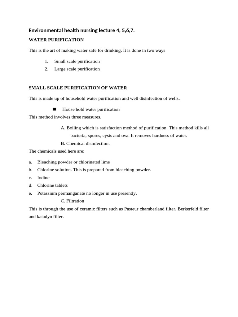 Environmental Health Nursing Lecture 4 | PDF | Water Purification | Air ...