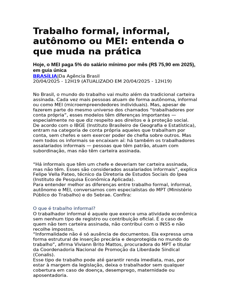 Trabalho formal, informal, autônomo ou MEI entenda o que muda na ...
