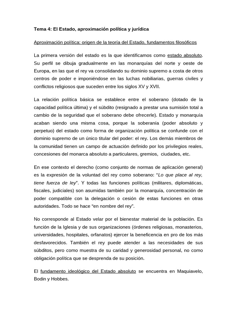 Tema 4 El Estado Aproximaciã N Polã Tica y Jurã Dica | PDF | Estado (política) | El príncipe