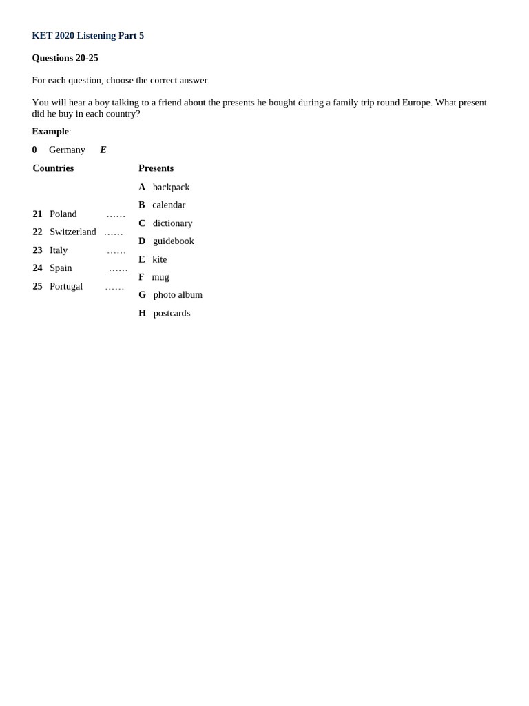 Family Trip Presents Listening Quiz | PDF