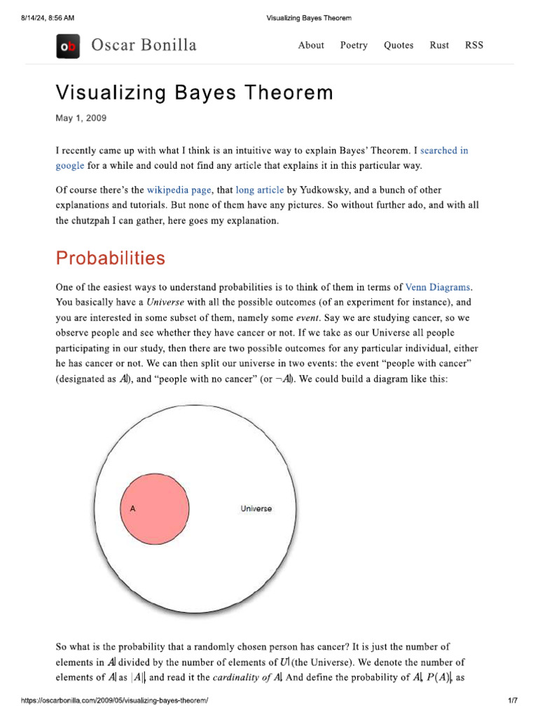 Venn Diagram Bayes Theorem | PDF