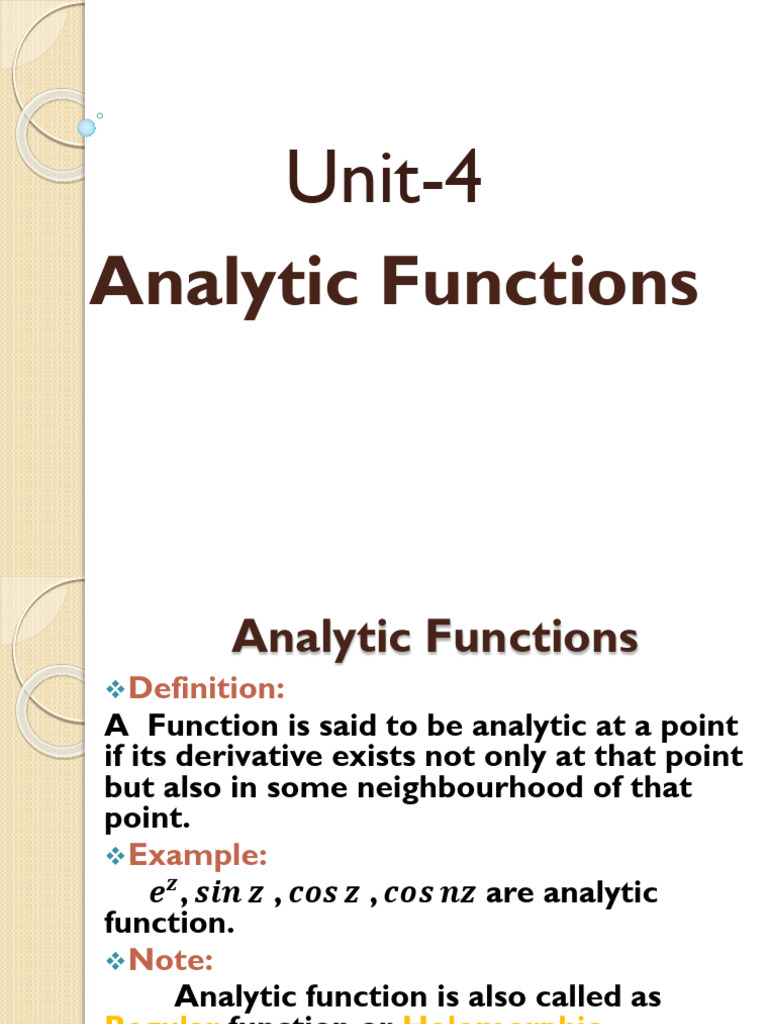 Unit 4 Analytic Functions | PDF | Holomorphic Function | Differential Geometry