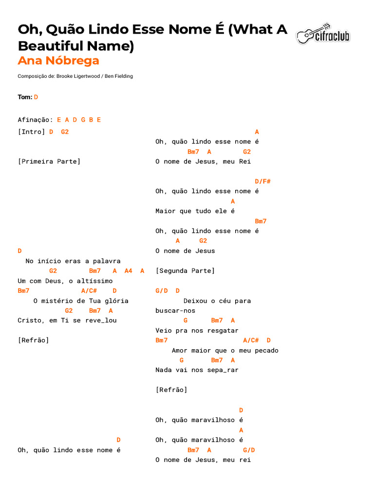 Cifra Club - Ana Nóbrega - Oh, Quão Lindo Esse Nome É (What A Beautiful ...