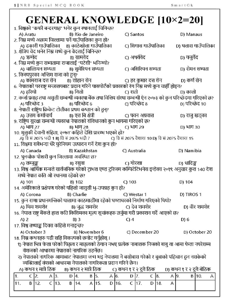 Part-1 NRB MCQ PDF Book | PDF