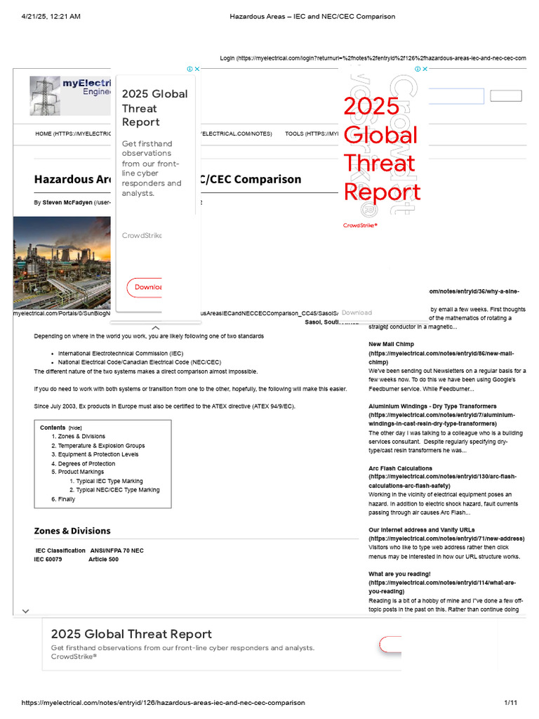Hazardous Areas - IEC and NEC - CEC Comparison | PDF