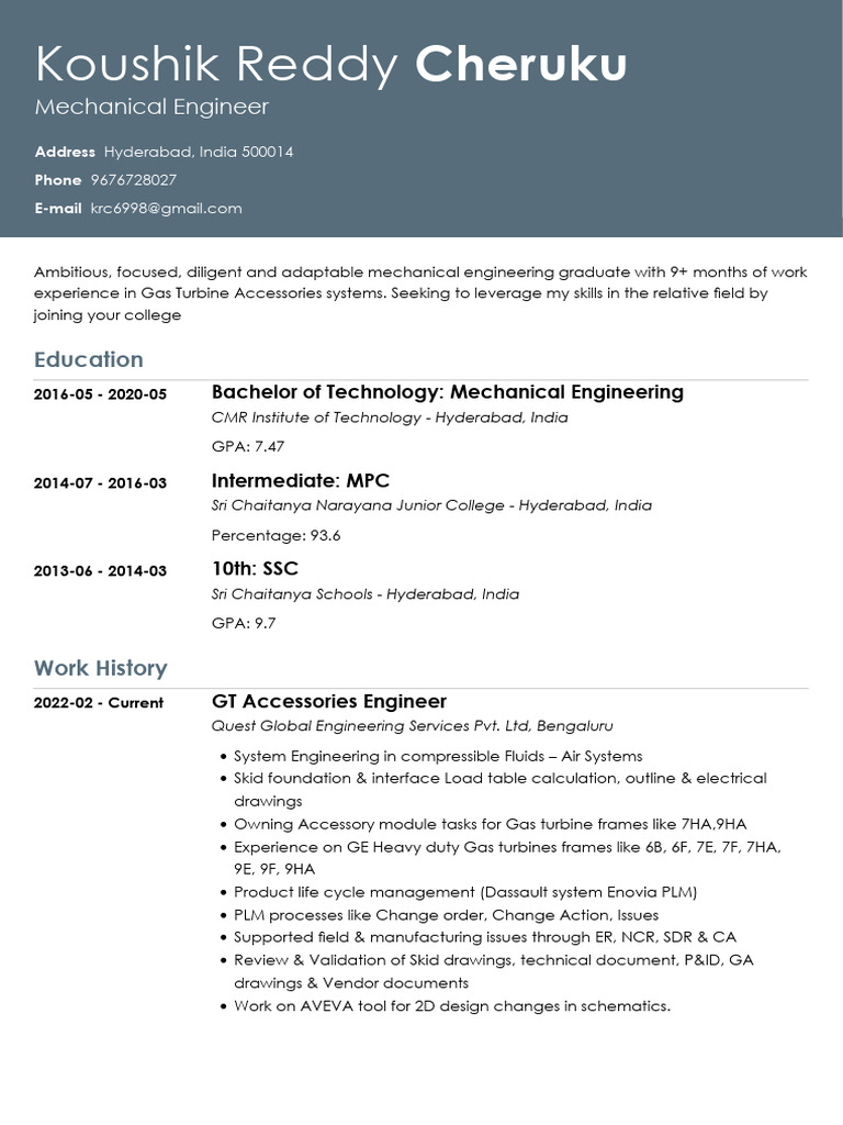 Mechanical Engineer Resume - Koushik Reddy | PDF | Product Lifecycle | Engineering