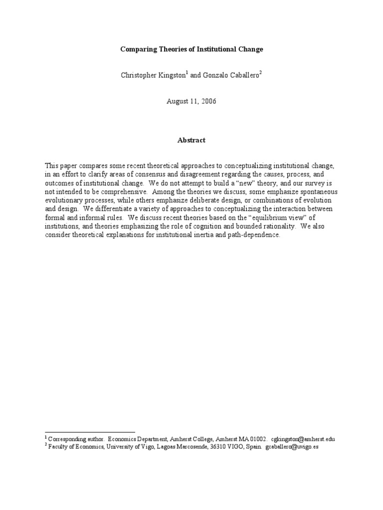 Theories of Institutional Change Explained | PDF | Institution | Emergence