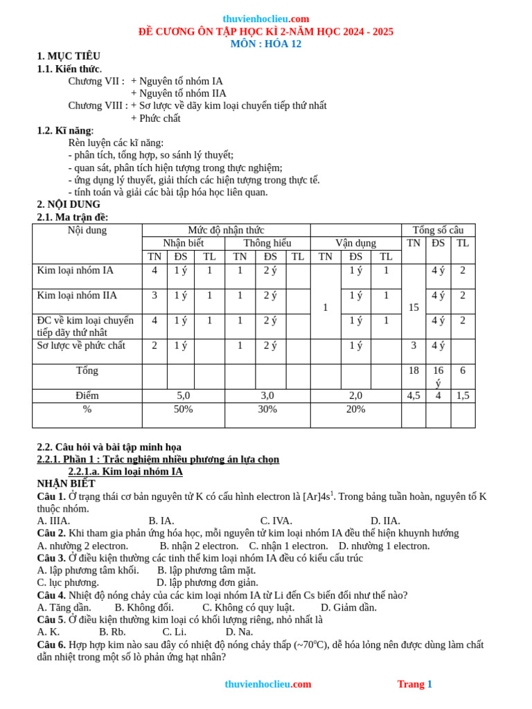 De Cuong On Tap Cuoi HK2 Hoa 12 KNTT 24 25 | PDF