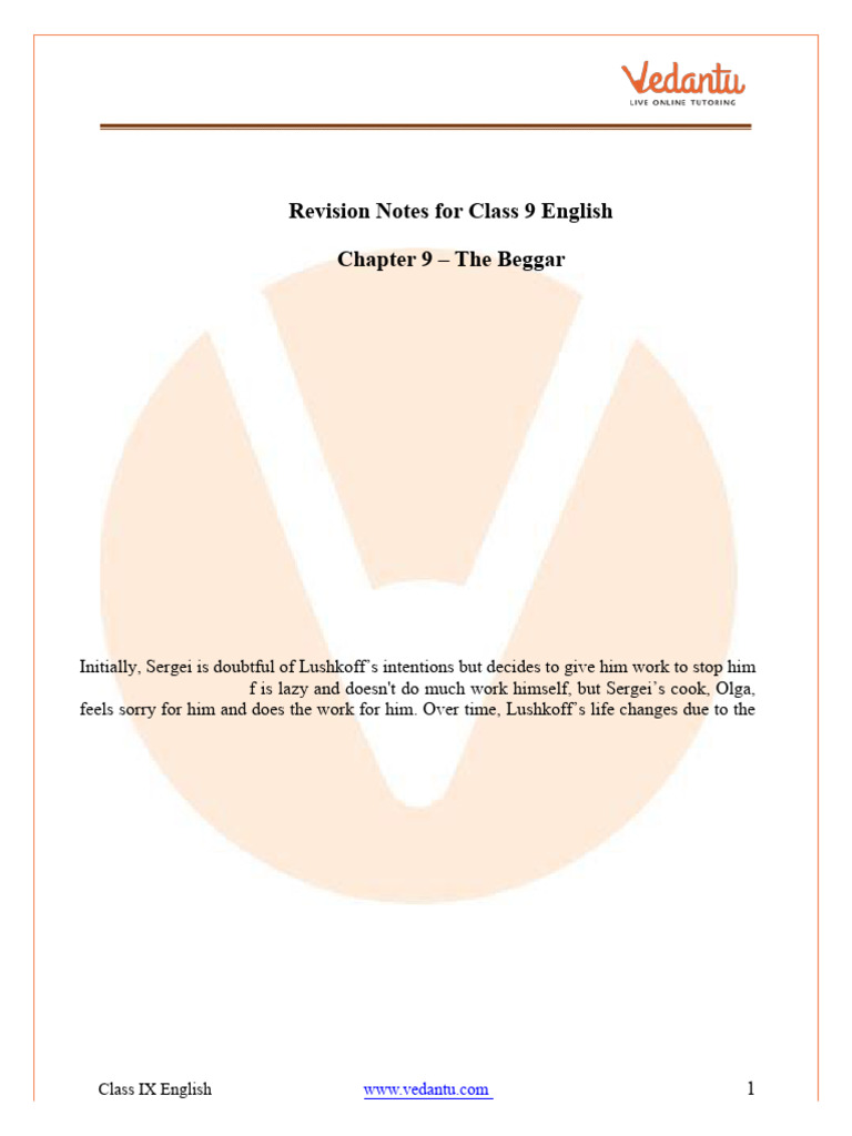 Class 9 English: The Beggar Summary | PDF | Compassion | Anton Chekhov