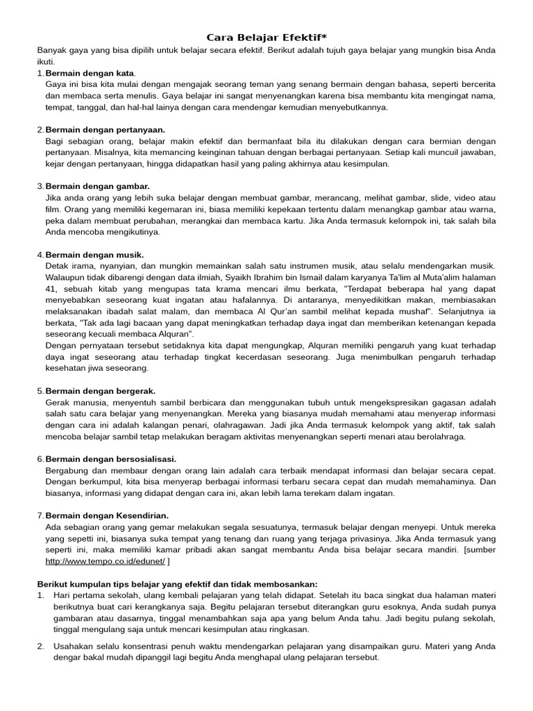 Cara Belajar Efektif | PDF