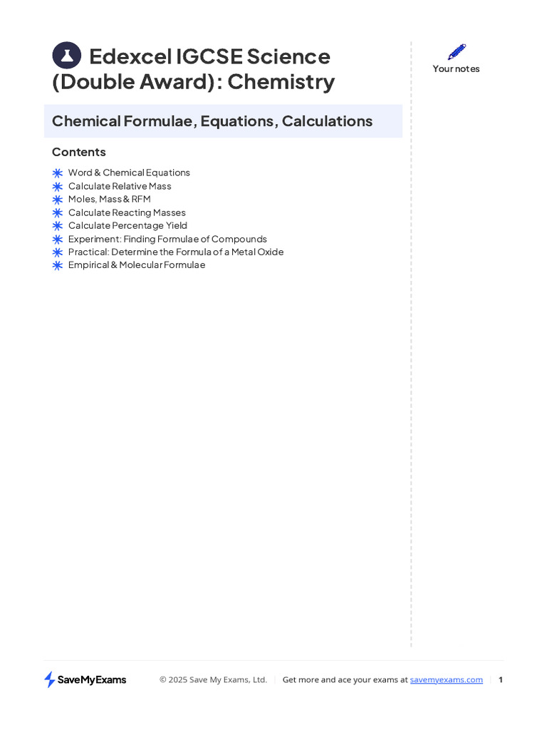 Chemical Formulae, Equations, Calculations | PDF | Mole (Unit) | Molecules