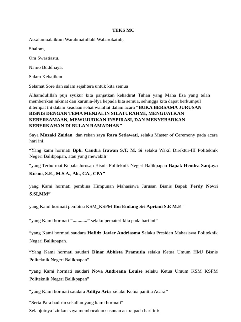 Teks MC Bukber | PDF