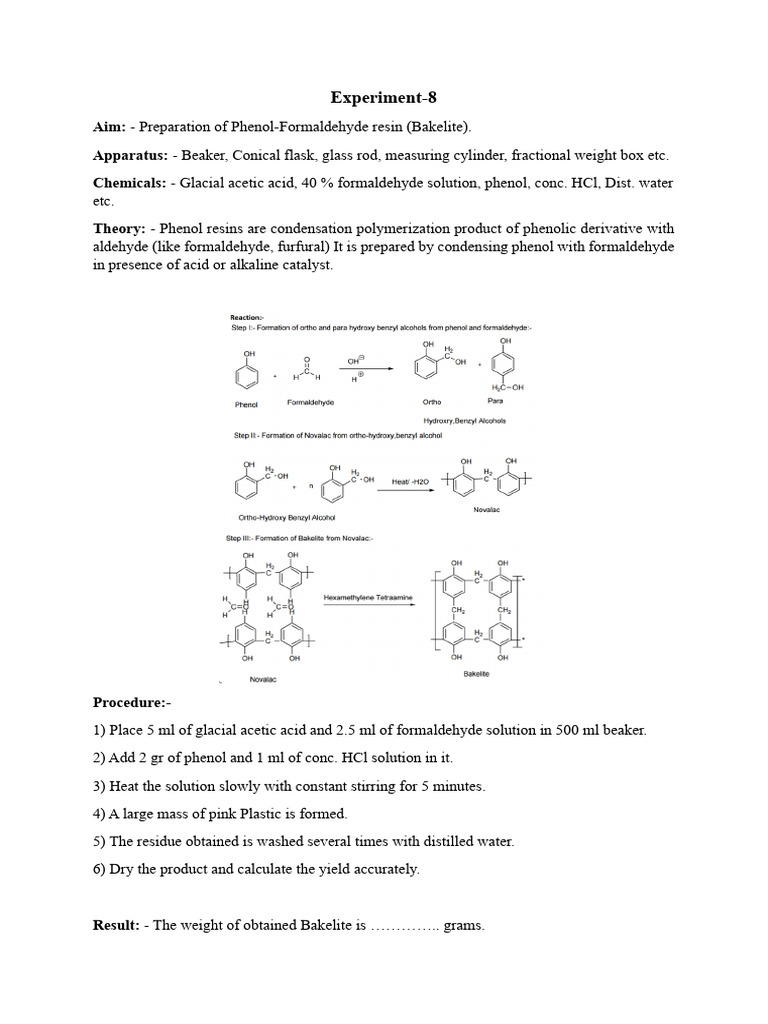 Bakelite Preparation Experiment Guide | PDF